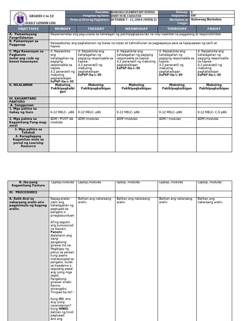 DLL - Esp 6 - Q2 - W2 | PDF