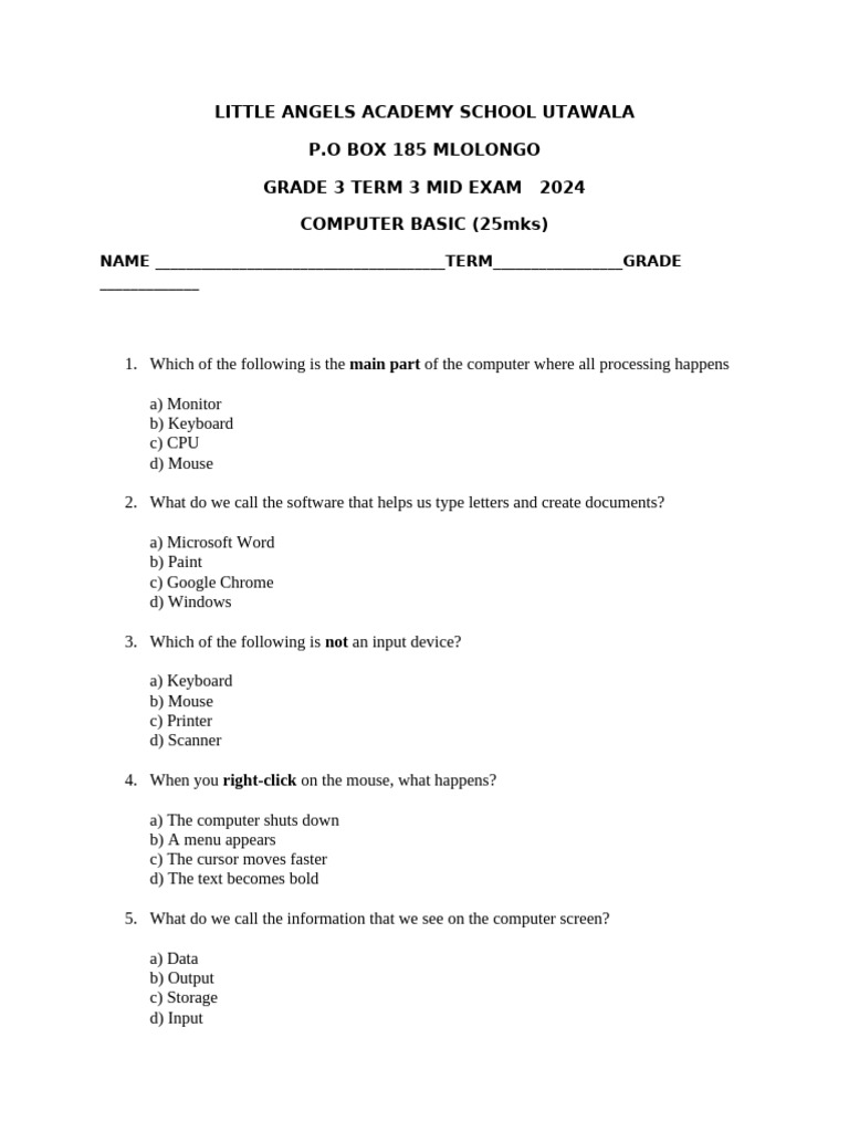 Grade 3 Midterm 3 Exam | PDF | Computer Keyboard | Computers