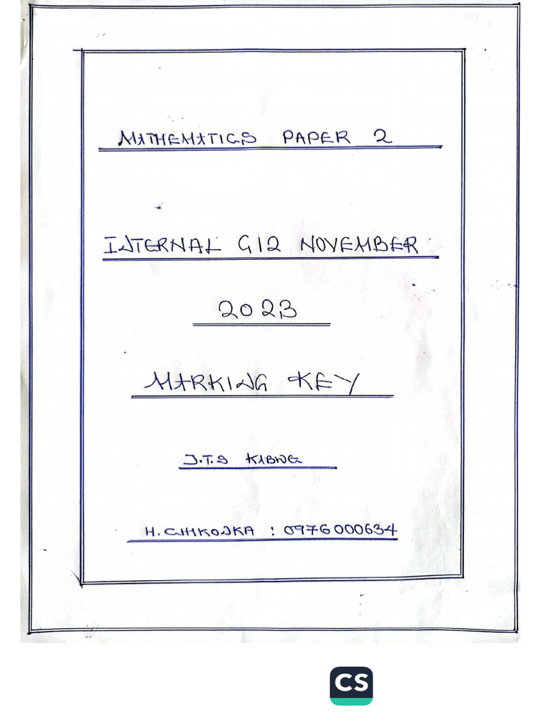 Math p2 g12 Internal 2023 Solutions by H. Chikonka. | PDF