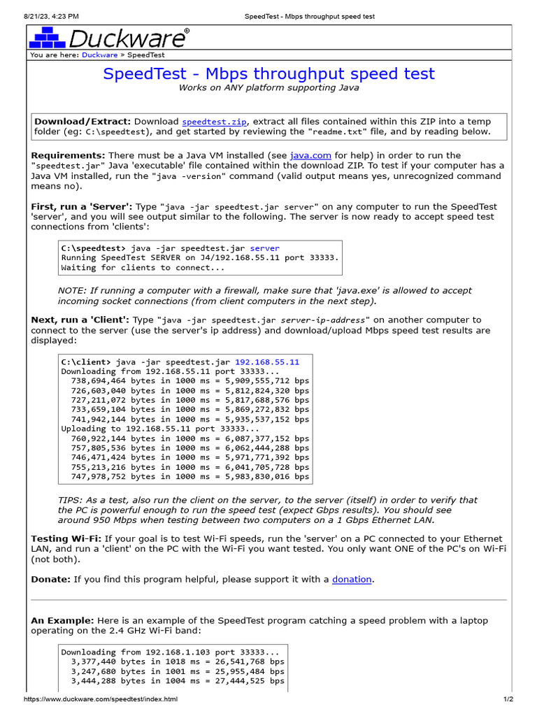 SpeedTest - Mbps Throughput Speed Test | PDF