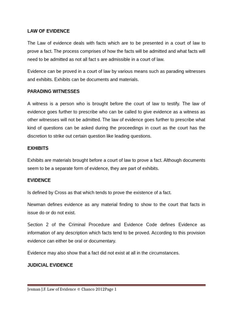 LAW OF EVIDENCE(1) | PDF