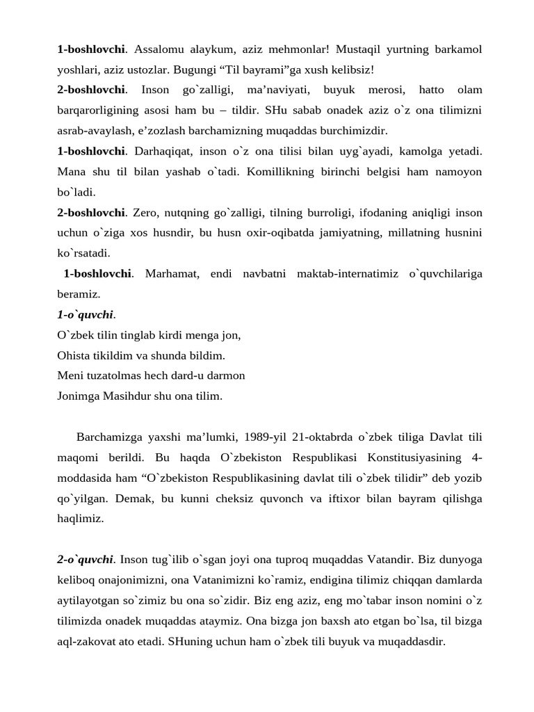 21 Oktabr Til Bayrami Senariysi | PDF