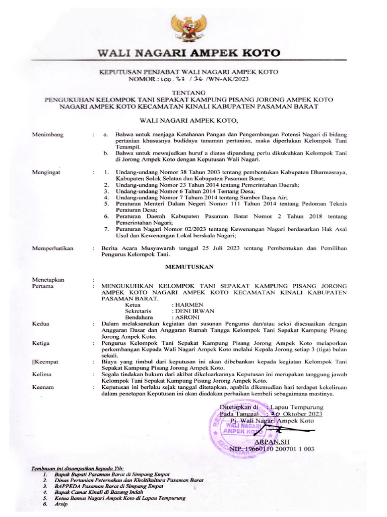 A. SK Kelompok (S.kep Wali Nagari) | PDF