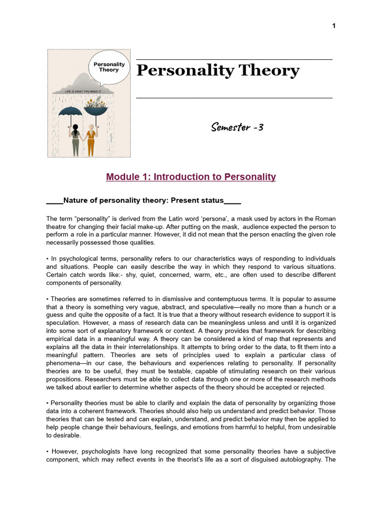 Personality Theory Notes | PDF | Id | Extraversion And Introversion