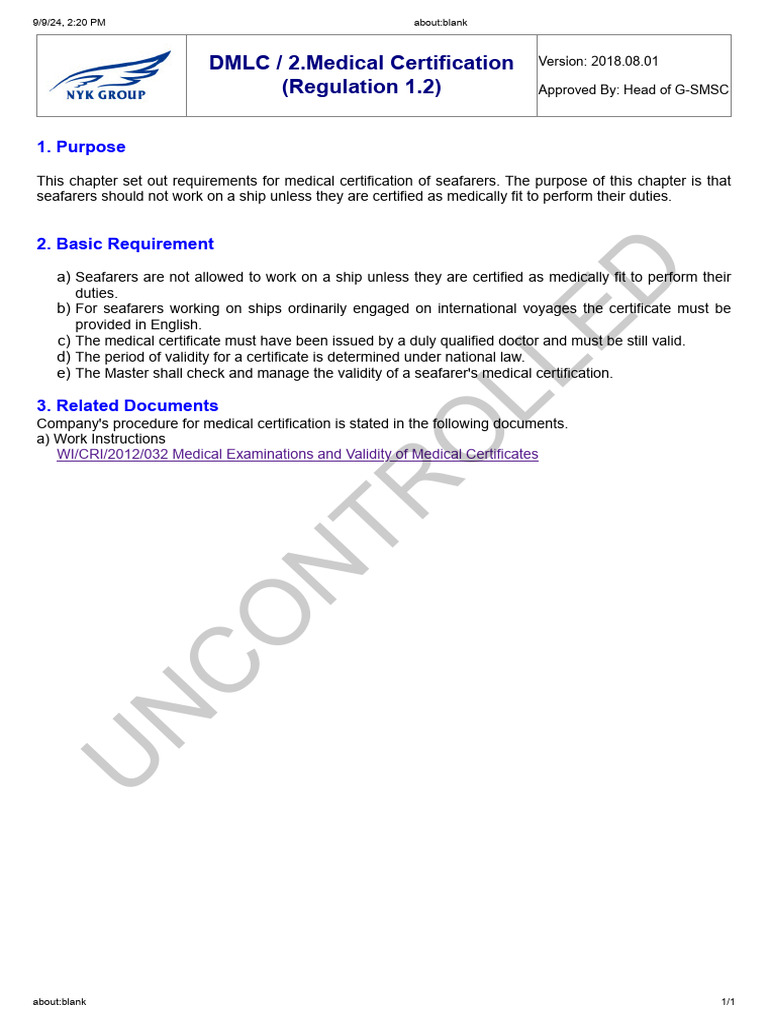 6.2, DMLC 2. Medical Certification | PDF