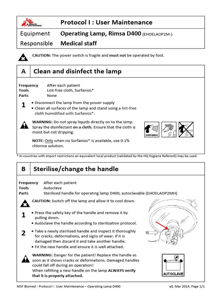 Protocol I User Maintenance - Operating Lamp Rimsa D400 - OCP | PDF