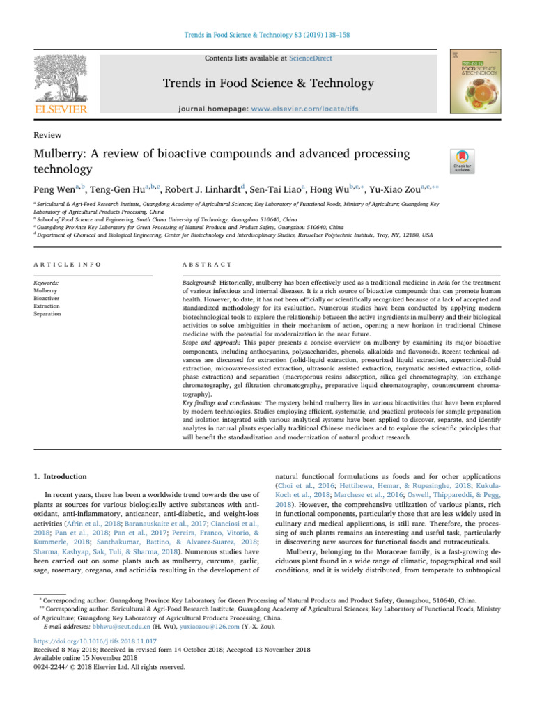 Trends in Food Science & Technology: Peng Wen, Teng-Gen Hu, Robert J ...