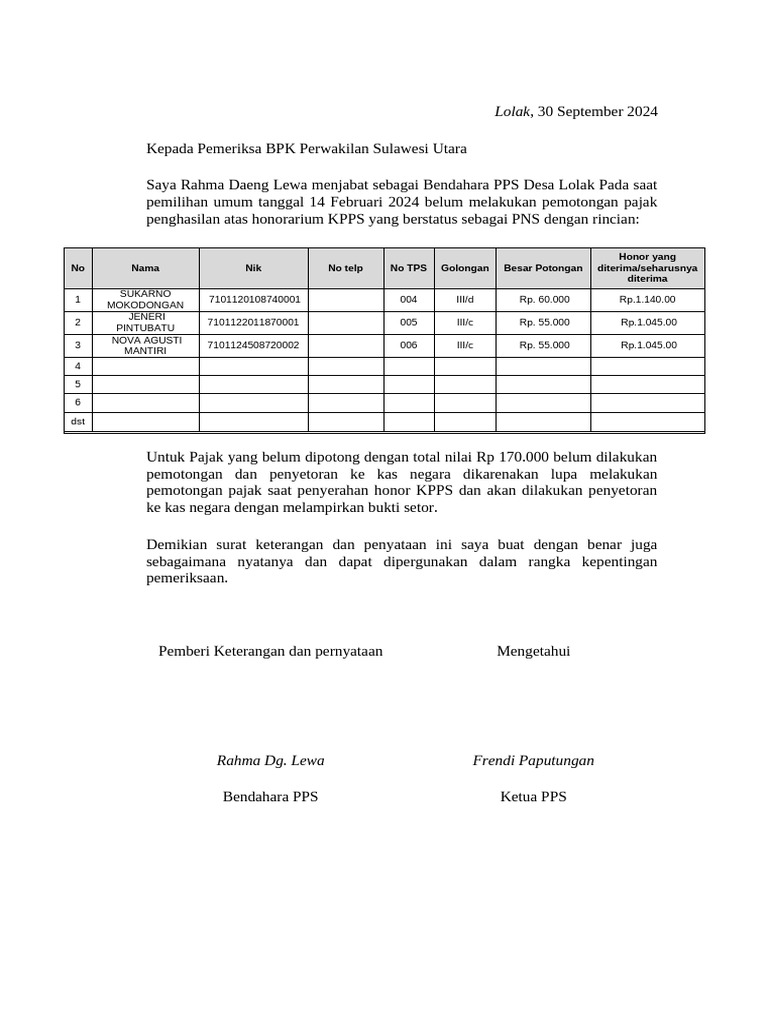 Surat Pernyataan Pajak | PDF