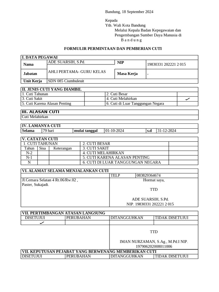 Form_persyaratan_cuti_ bu ade melahirkan | PDF