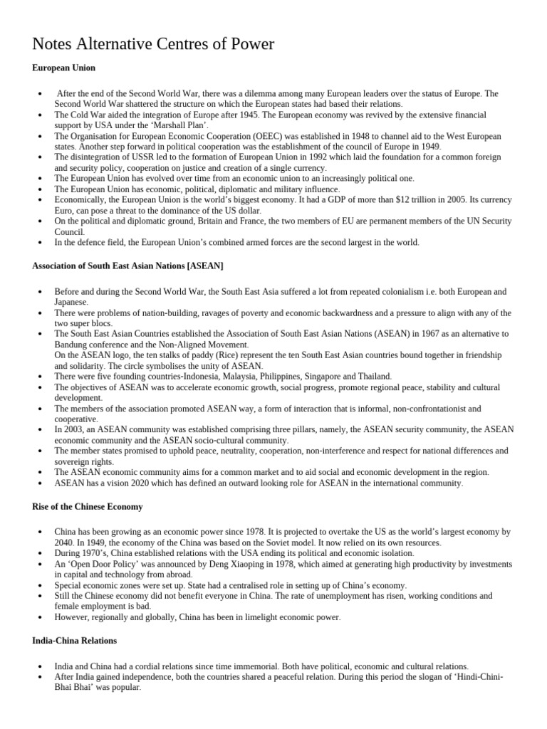 Alternative Centres of Power Overview | PDF | European Economic ...