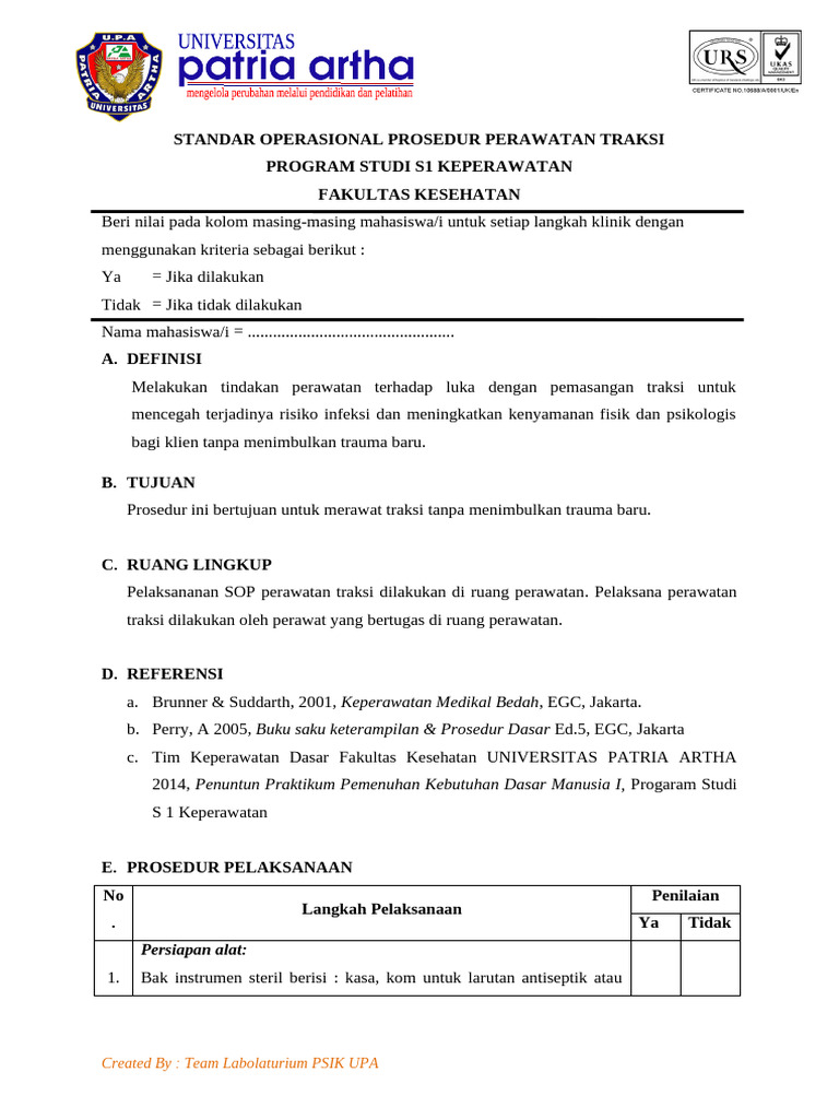 SOP Perawatan Traksi | PDF