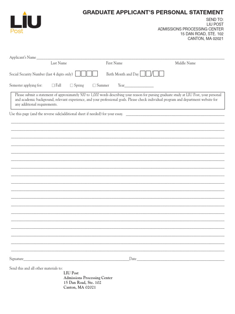 LIU Post Graduate Personal Statement Guide | PDF