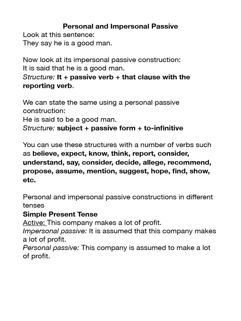 Personal Vs Impersonal Passives | PDF