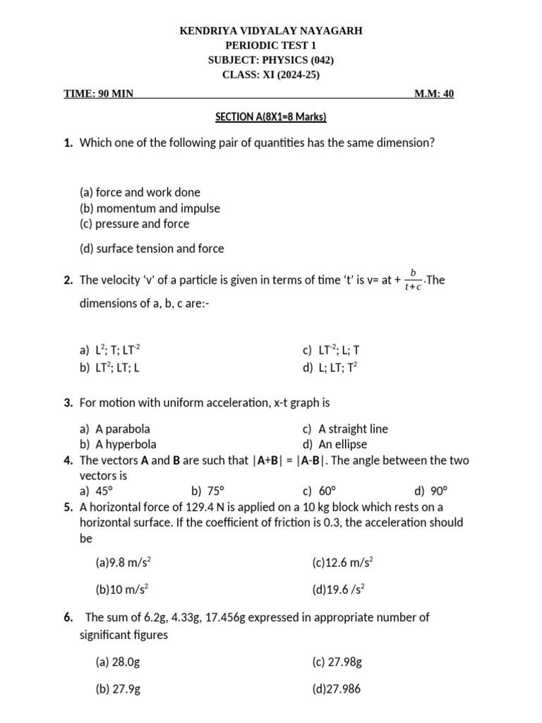 Class Xi Physics Pt1 2024 25 | PDF