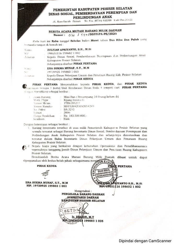 Ba Mutasi Barang Milik Daerah 2020 | PDF