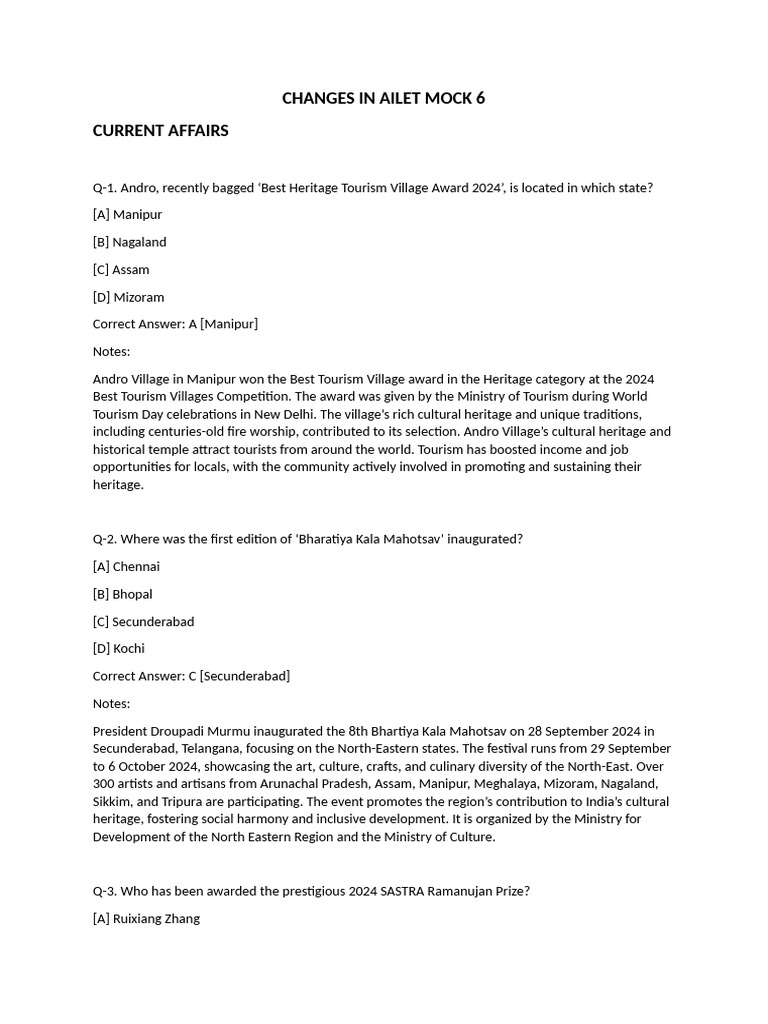 Changes in Ailet Mock 6 | PDF