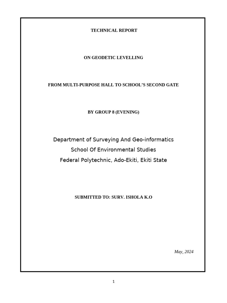 Geodetic Levelling Report For GRP 8 (Evening) | PDF | Geodesy | Surveying