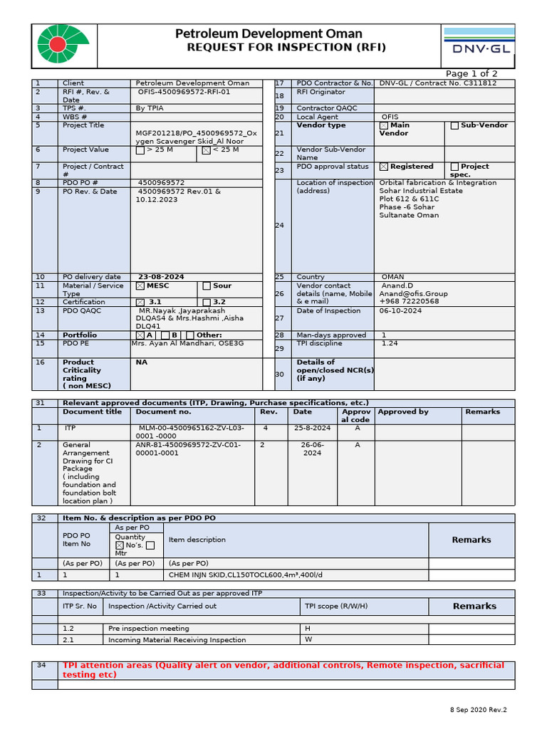 Ofis 4500969572 Rfi 01 | PDF