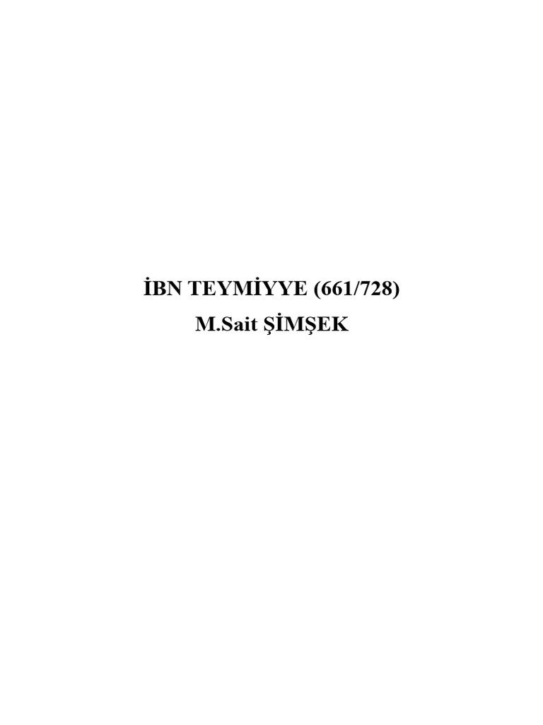 İbn Teymiyye (Sait Şimşek) | PDF