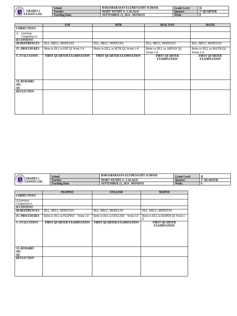 Lesson Log Template | PDF