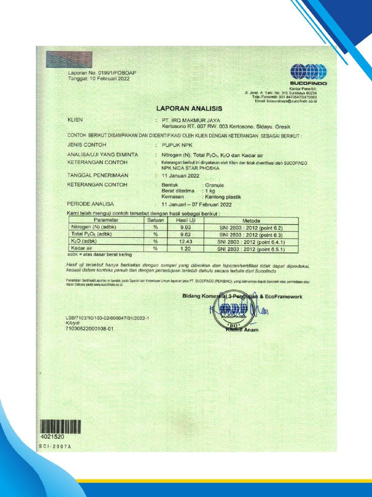 uji npk | PDF