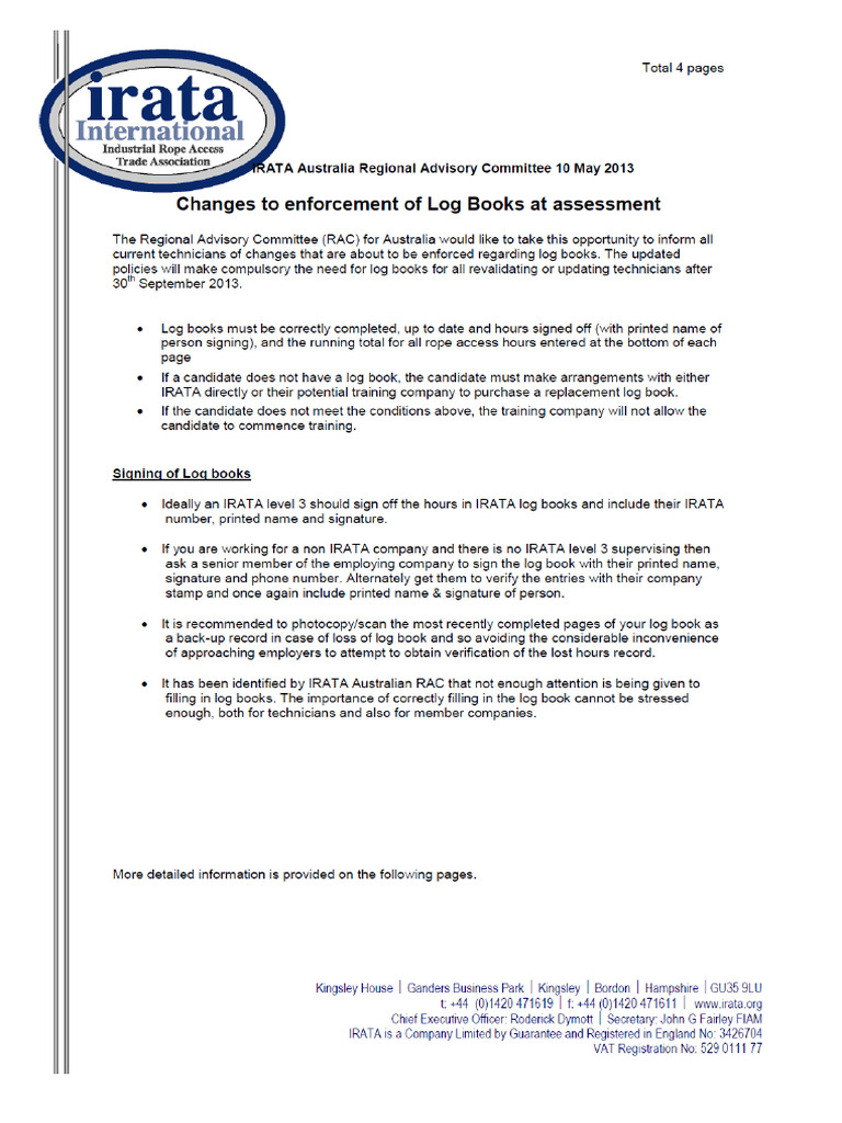 IRATA Log Book Requirements | PDF