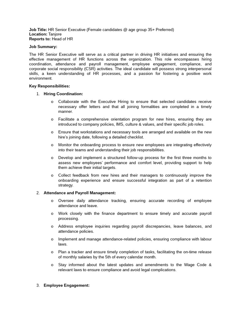 JD SR - Exe HR | PDF