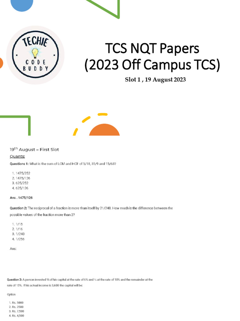TCS NQT 19 Aug 2023 Slot 1 | PDF