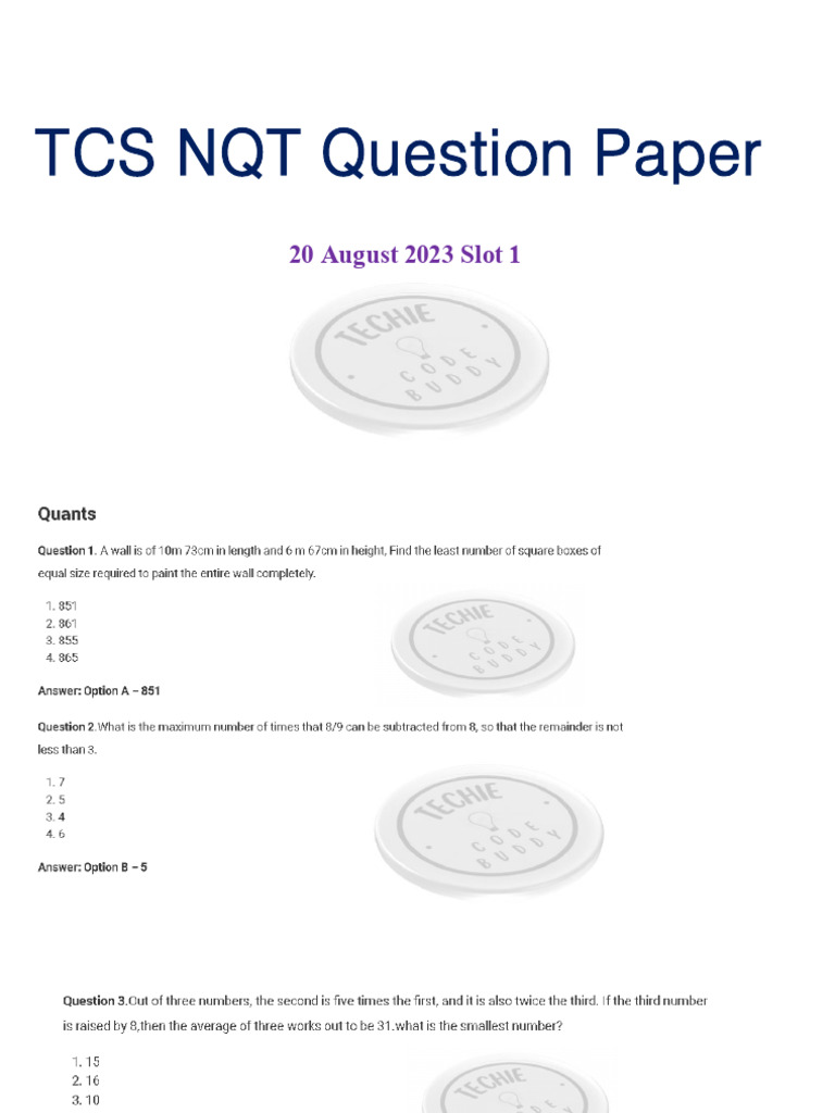 TCS NQT 20 Aug 2023 Slot 1 | PDF