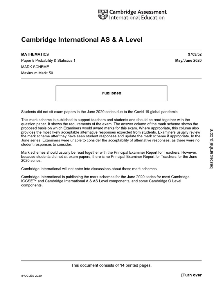 Cambridge International AS & A Level: Mathematics 9709/52 May/June 2020 ...