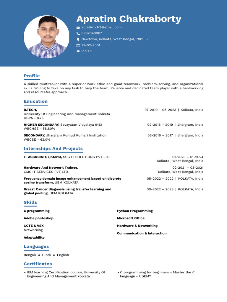 Apratim_resume_2024_Kolkata | PDF