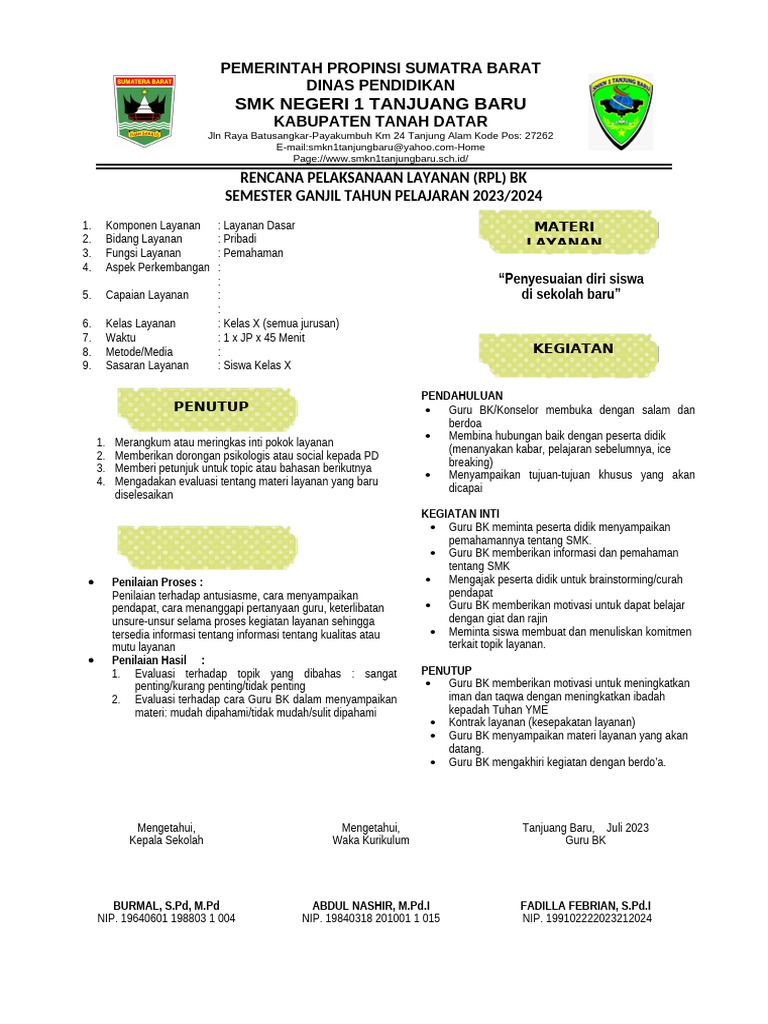RPL Penyesuaian Diri Siswa Di Sekolah Baru | PDF