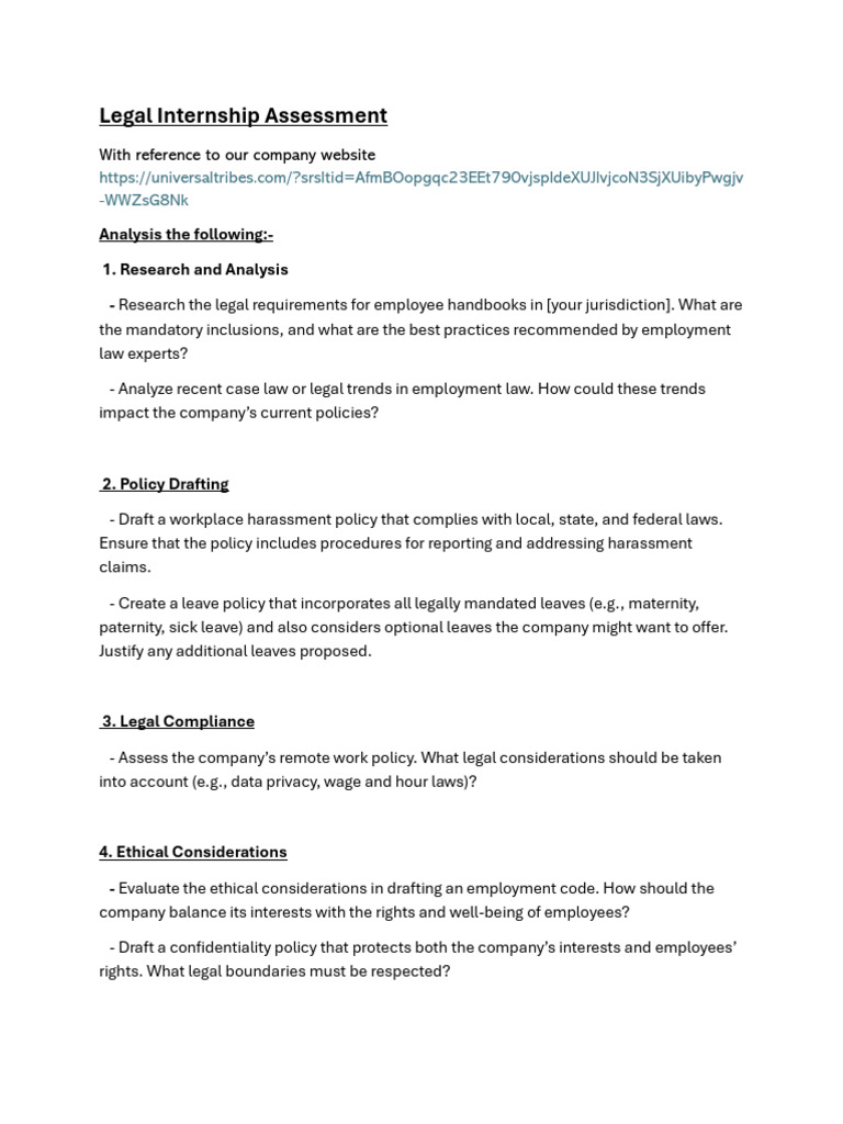 Corporate Legal Intern Assignment | PDF