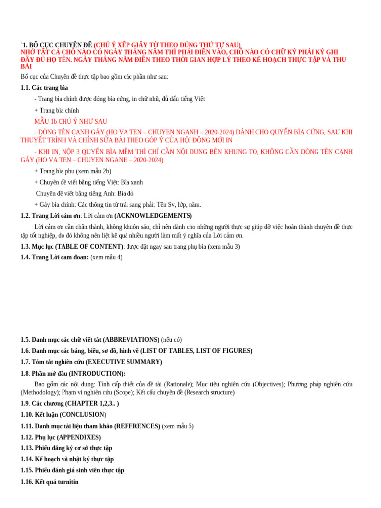 Quy Dinh Ve Trinh Bay Chuyen de Thuc Tap 002 | PDF