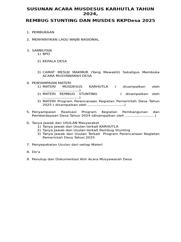 Susunan Acara Musdes | PDF