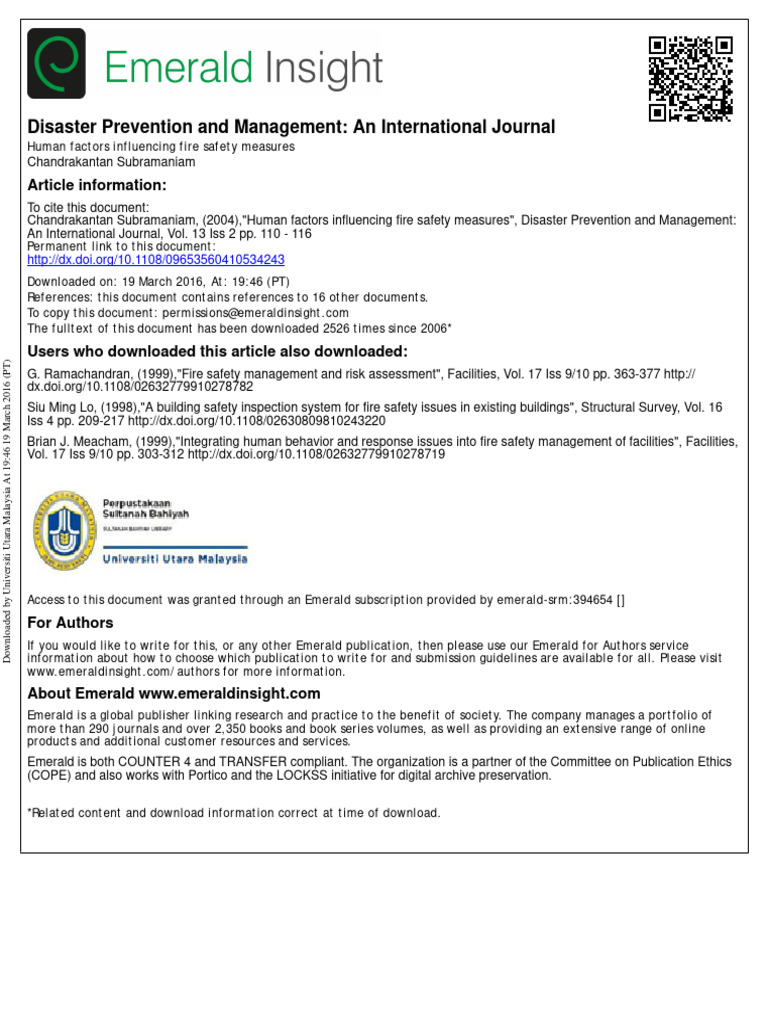 Human Factors Influencing Fire Safety Me | PDF