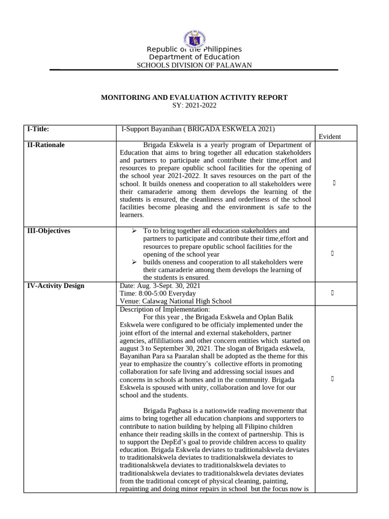 MONITORING AND EVALUATION ACTIVITY REPORT M and E 2021-2022 | PDF