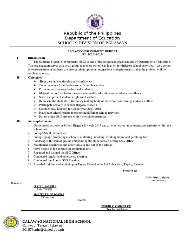 SSG ACCOMPLISHMENT 2021-2022 | PDF