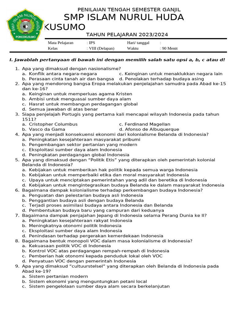 Soal PTS Ips Kelas 8 (Semester Genap) | PDF
