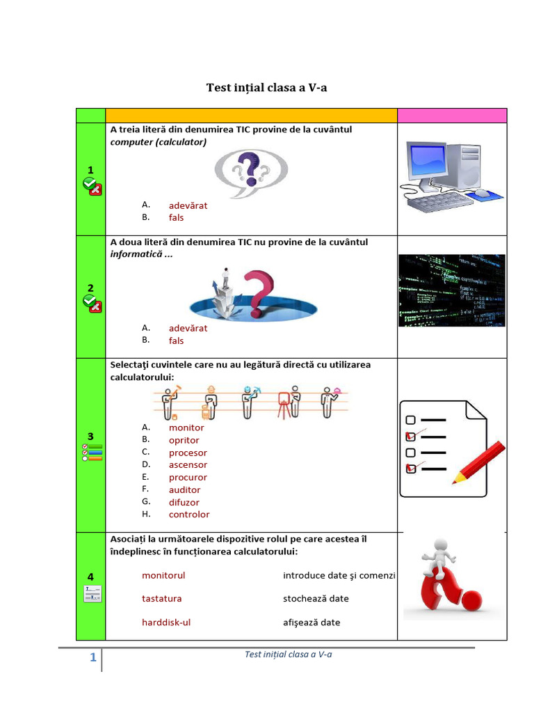 Test Initial TIC Clasa 5 | PDF