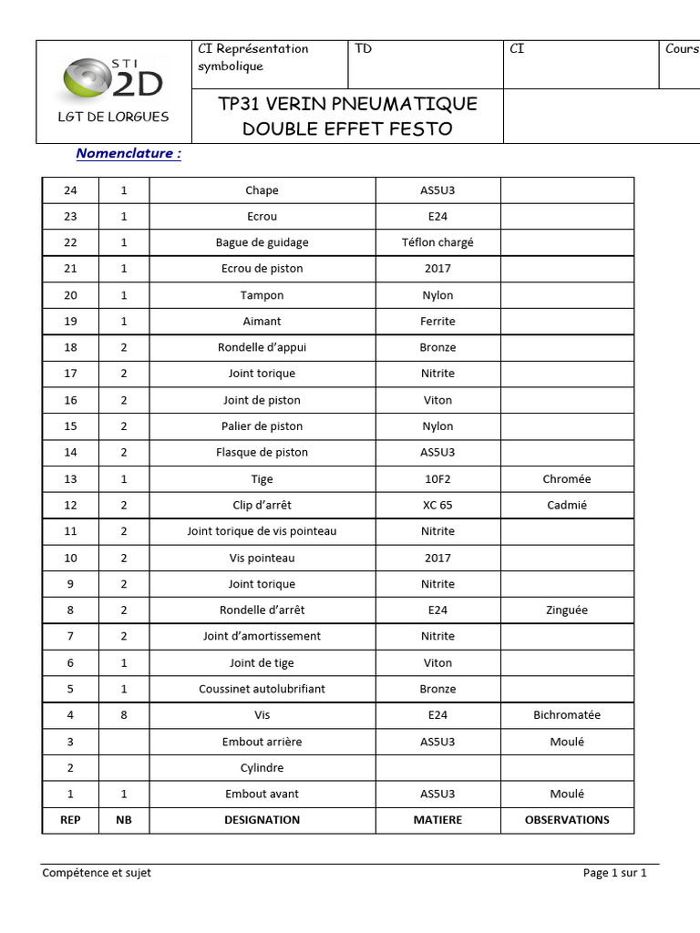 Nomenclature Vérin Double Effet Festo | PDF