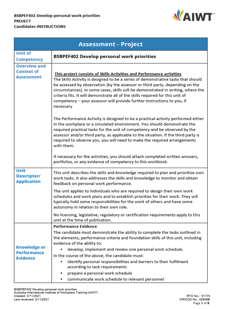 BSBPEF402 Project CI V1.0 | PDF | Knowledge | Cognition