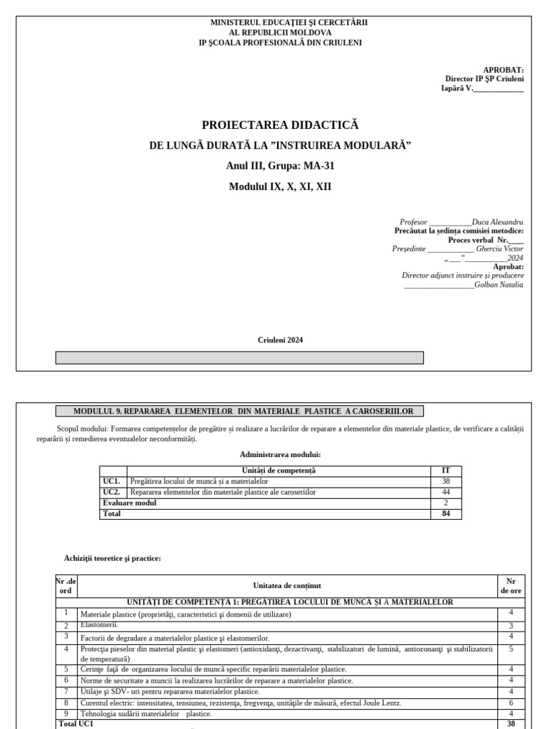 Duca A. Proiectare de Lungă Durata MA 31 2024-2025 Mod. 9,10,11,12 Teorie | PDF