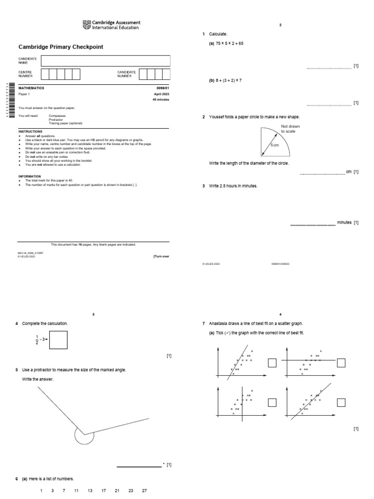 April 2023 - Mathematics Paper 1 - QP | PDF