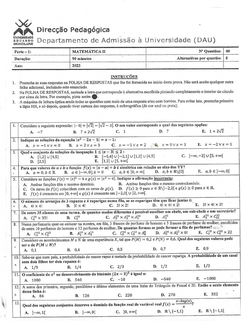 Matematica-2. 2023-UEM | PDF