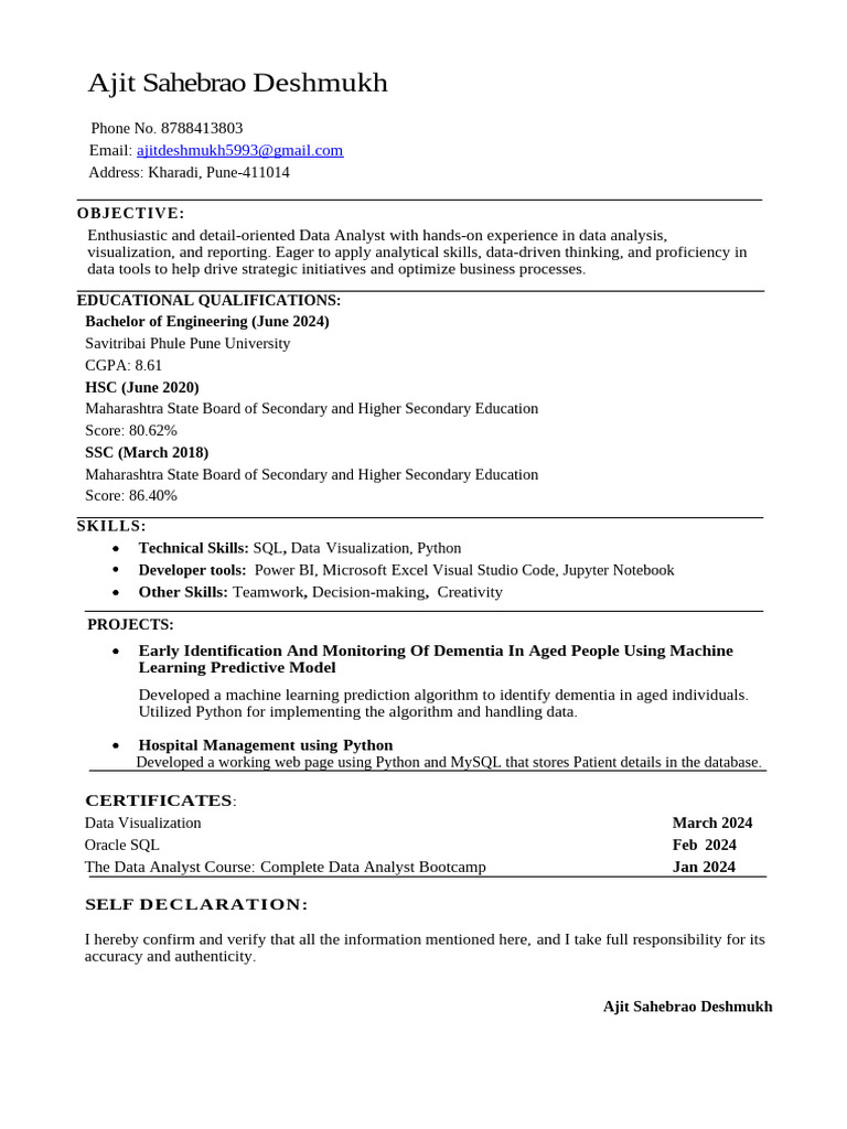 Ajit Deshmukh Resume | PDF