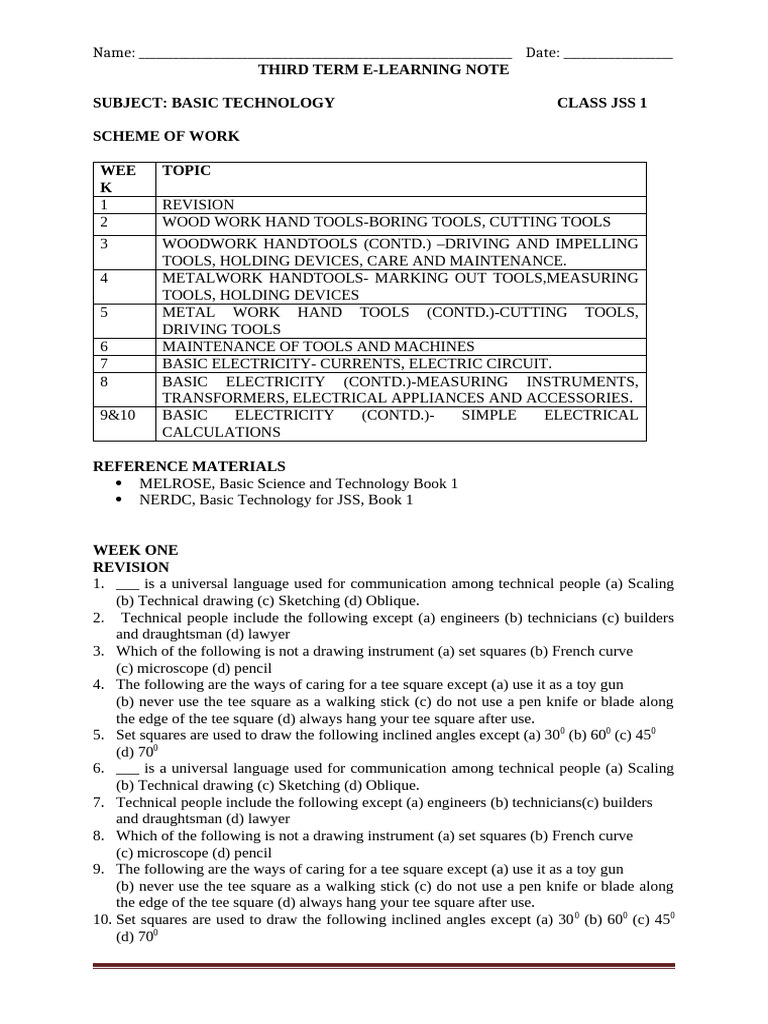 JSS1 3rd Term Basic Tech | PDF