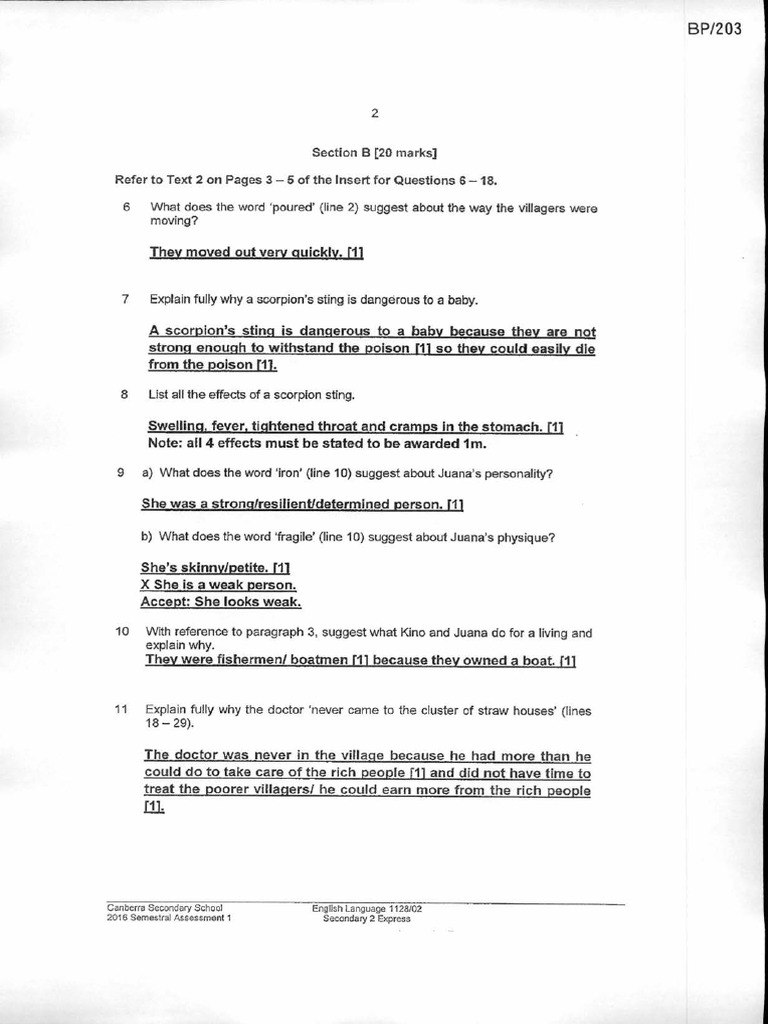 2016 Sec 2 Express English SA1 Canberra Secondary Paper 2 ANSWER KEY | PDF