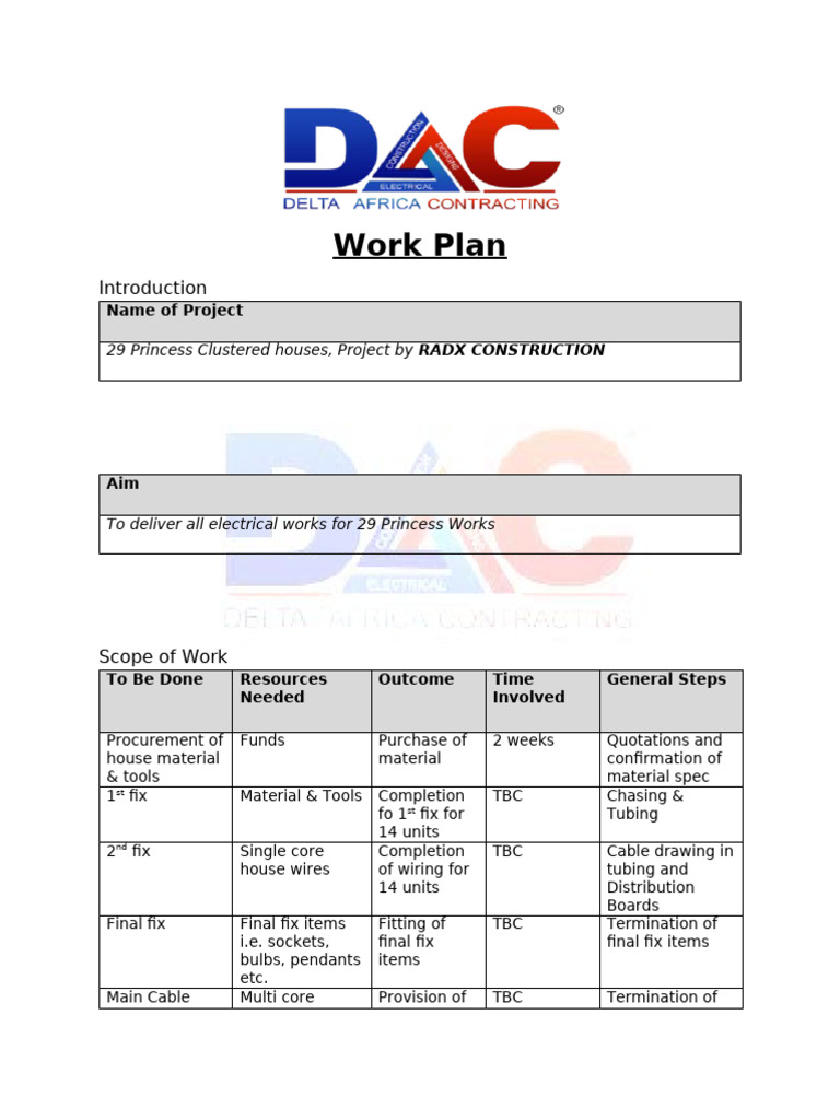 Work Plan DAC | PDF