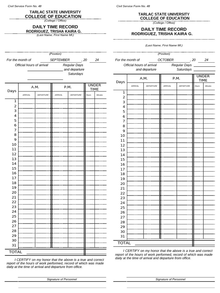 Daily Time Record | PDF